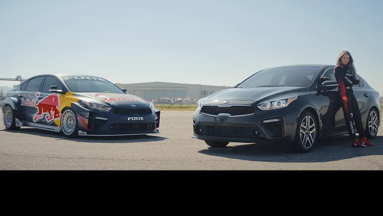 Kia, Red Bull build drift car and racer Collette Davis jumps over it ...